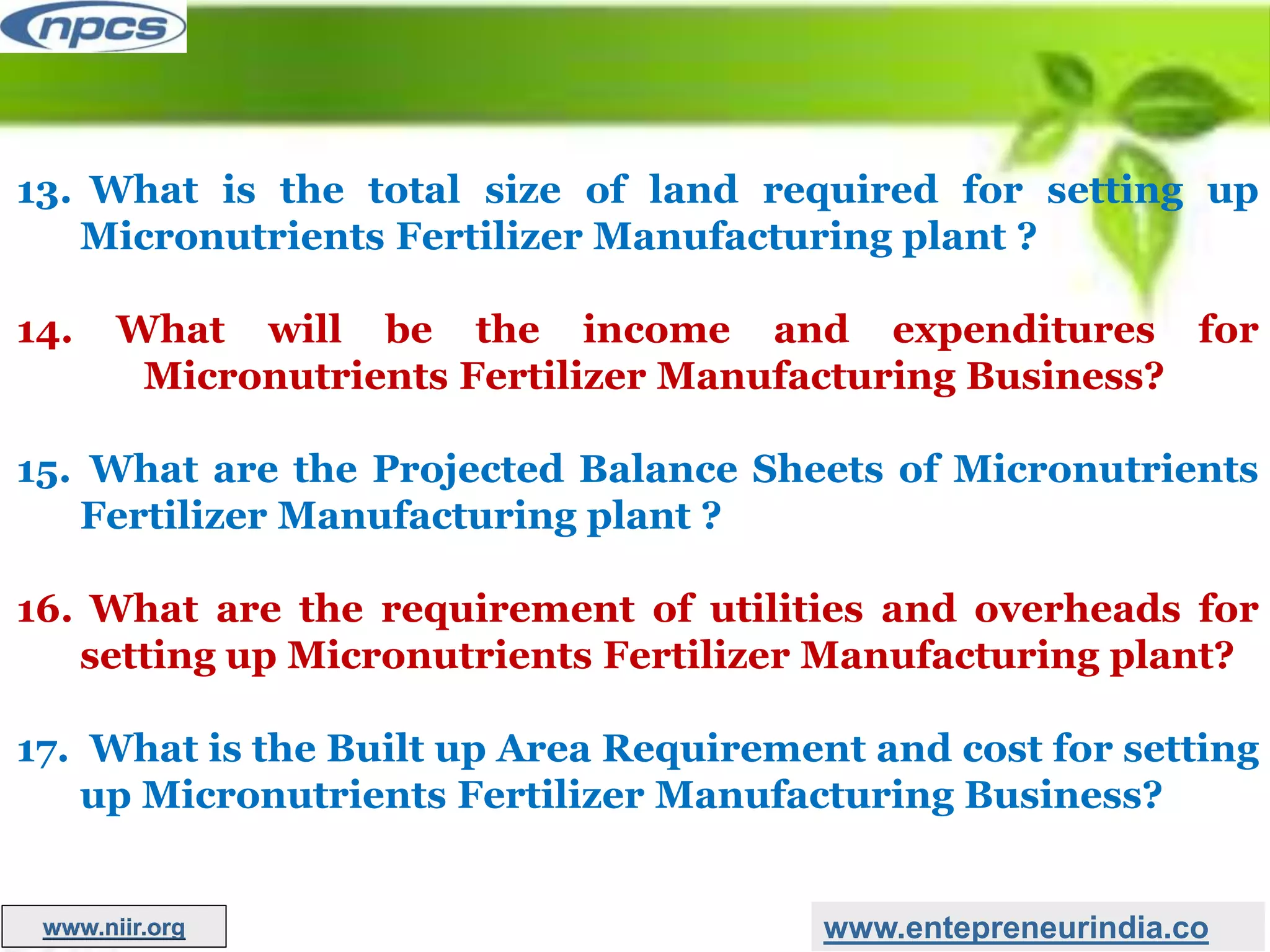 Investment and Business Plan for Manufacturing of Micronutrients ...