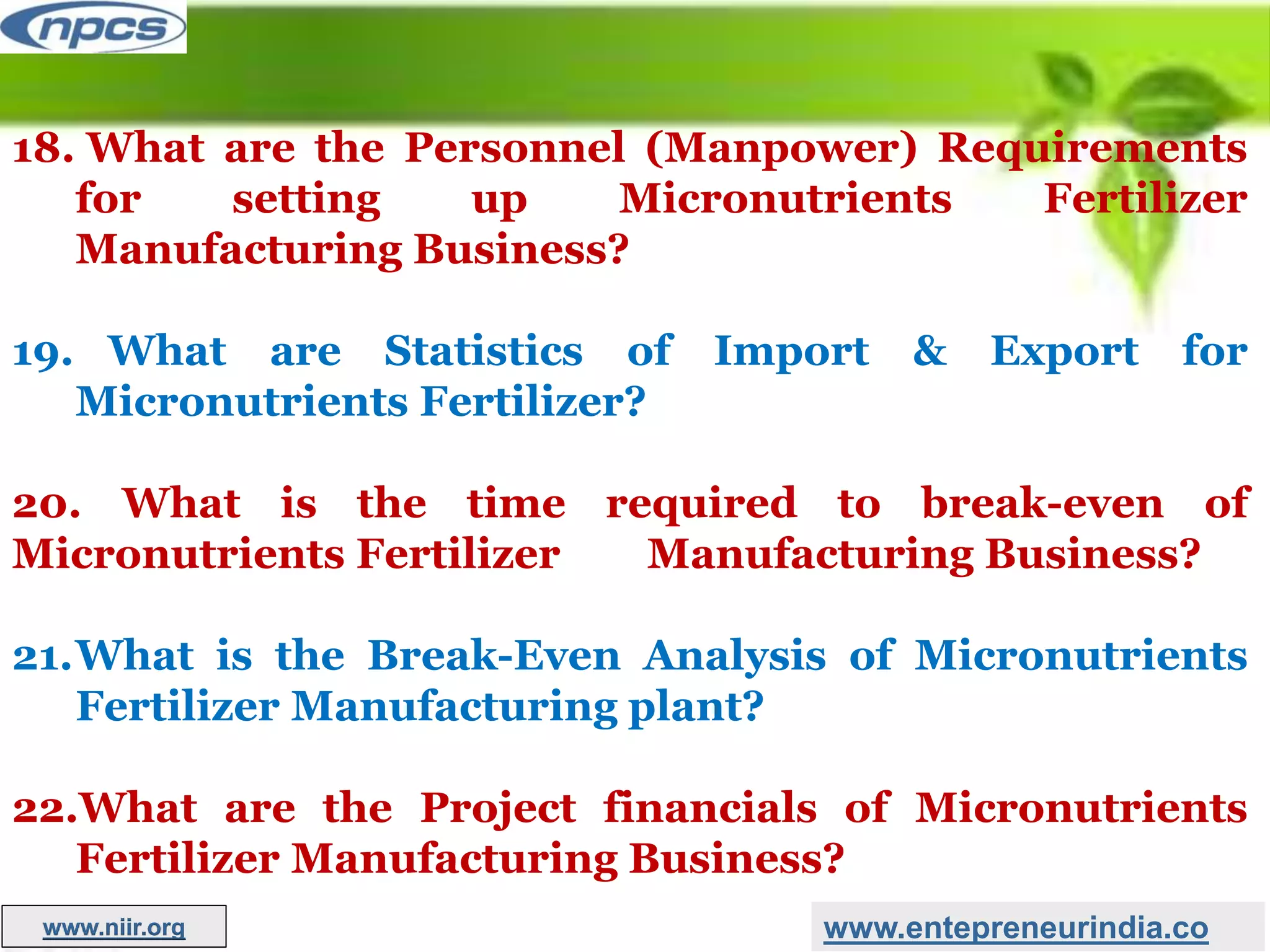 Investment and Business Plan for Manufacturing of Micronutrients ...