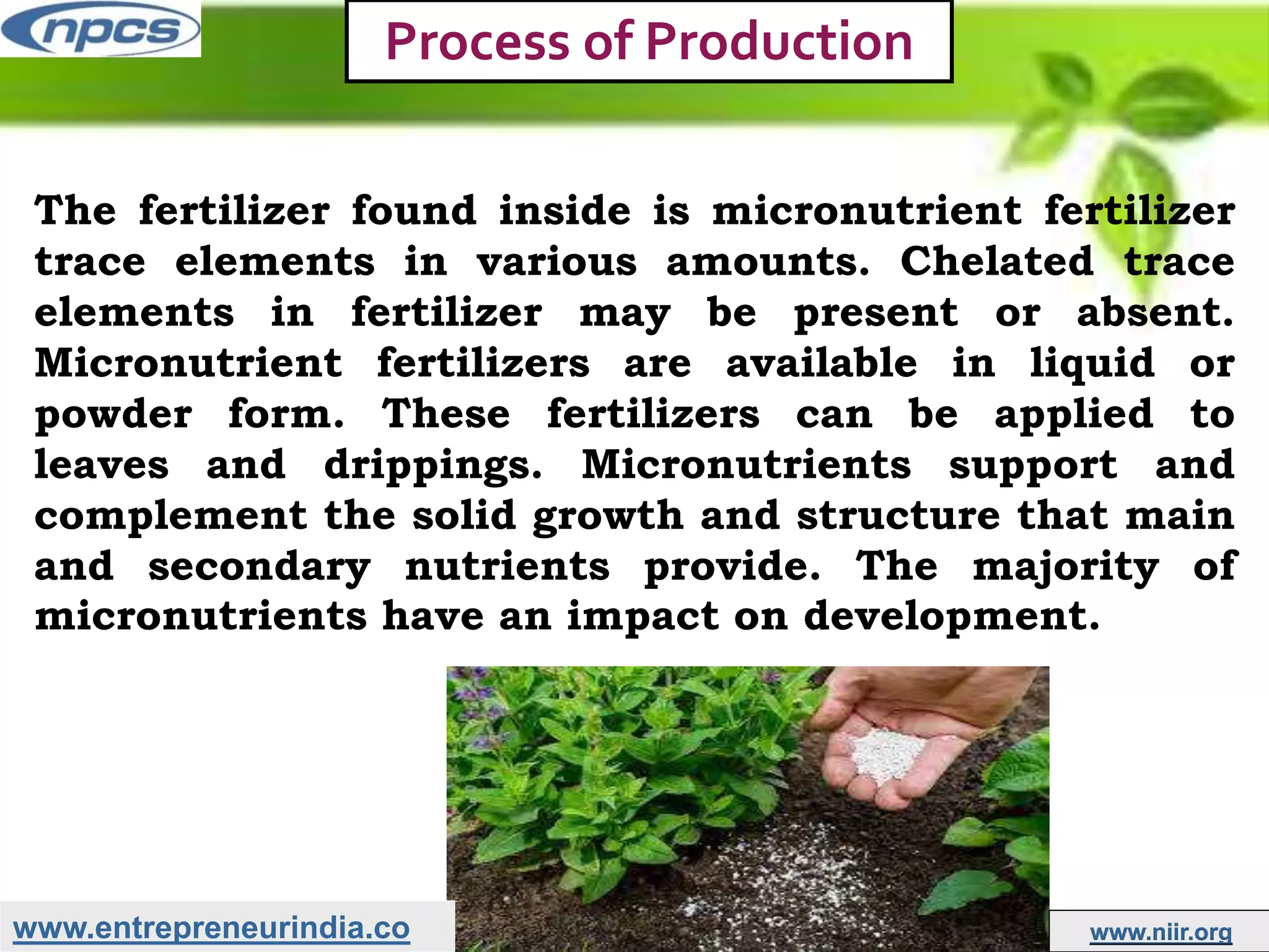 Investment and Business Plan for Manufacturing of Micronutrients ...