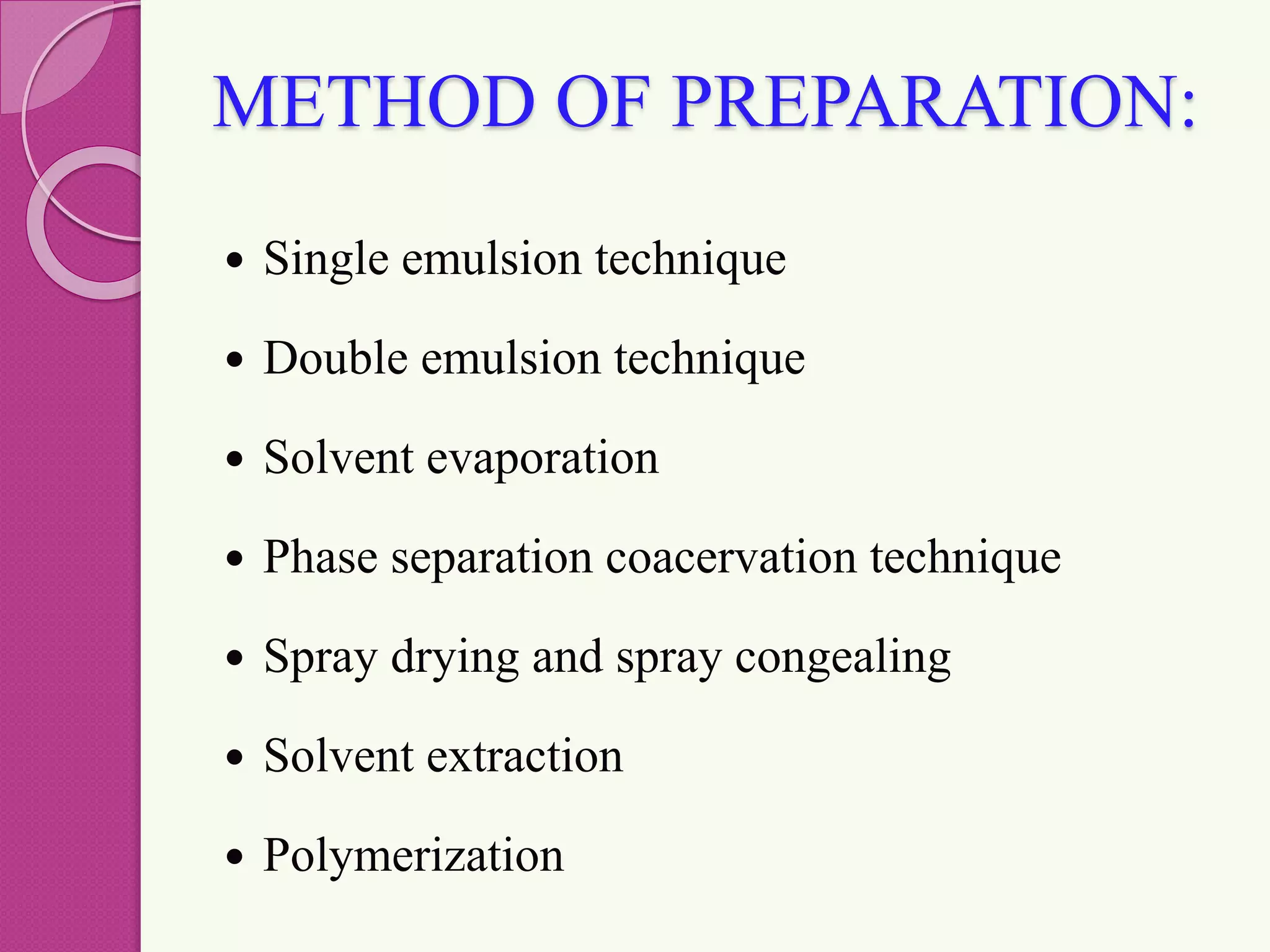 microspheres types , preparation and evaluation | PPTX