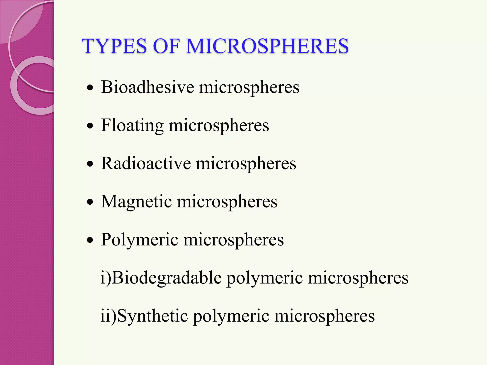 microspheres types , preparation and evaluation | PPTX