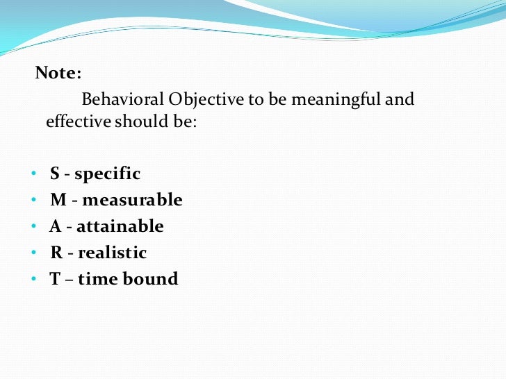 BEHAVIORAL OBJECTIVES