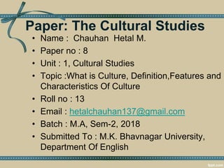 Paper no.8, Cultural Studies | PPTX | Education