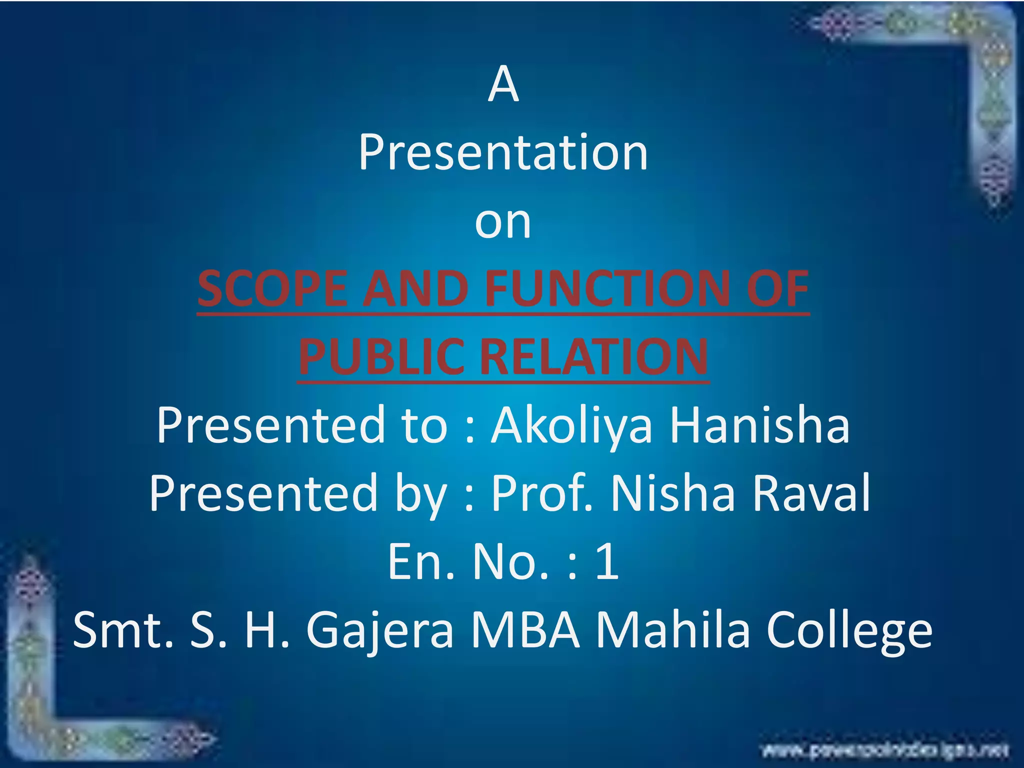 scop and function public relation | PPTX