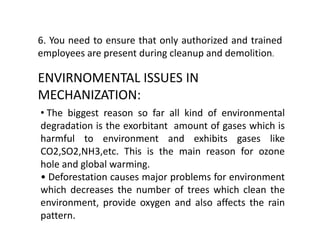 Safety and envirnomental issues in mechanization | PPTX