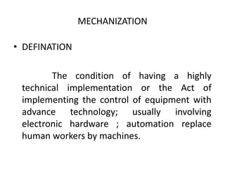 Safety and envirnomental issues in mechanization | PPTX