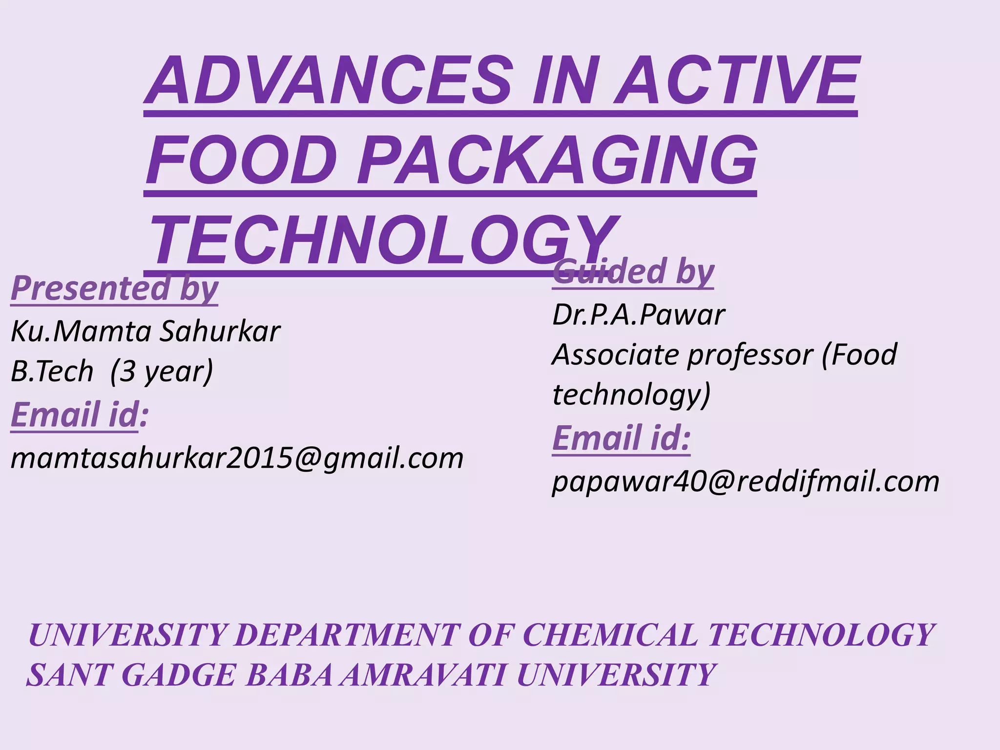 Ppt on active packaging.......... | PPTX