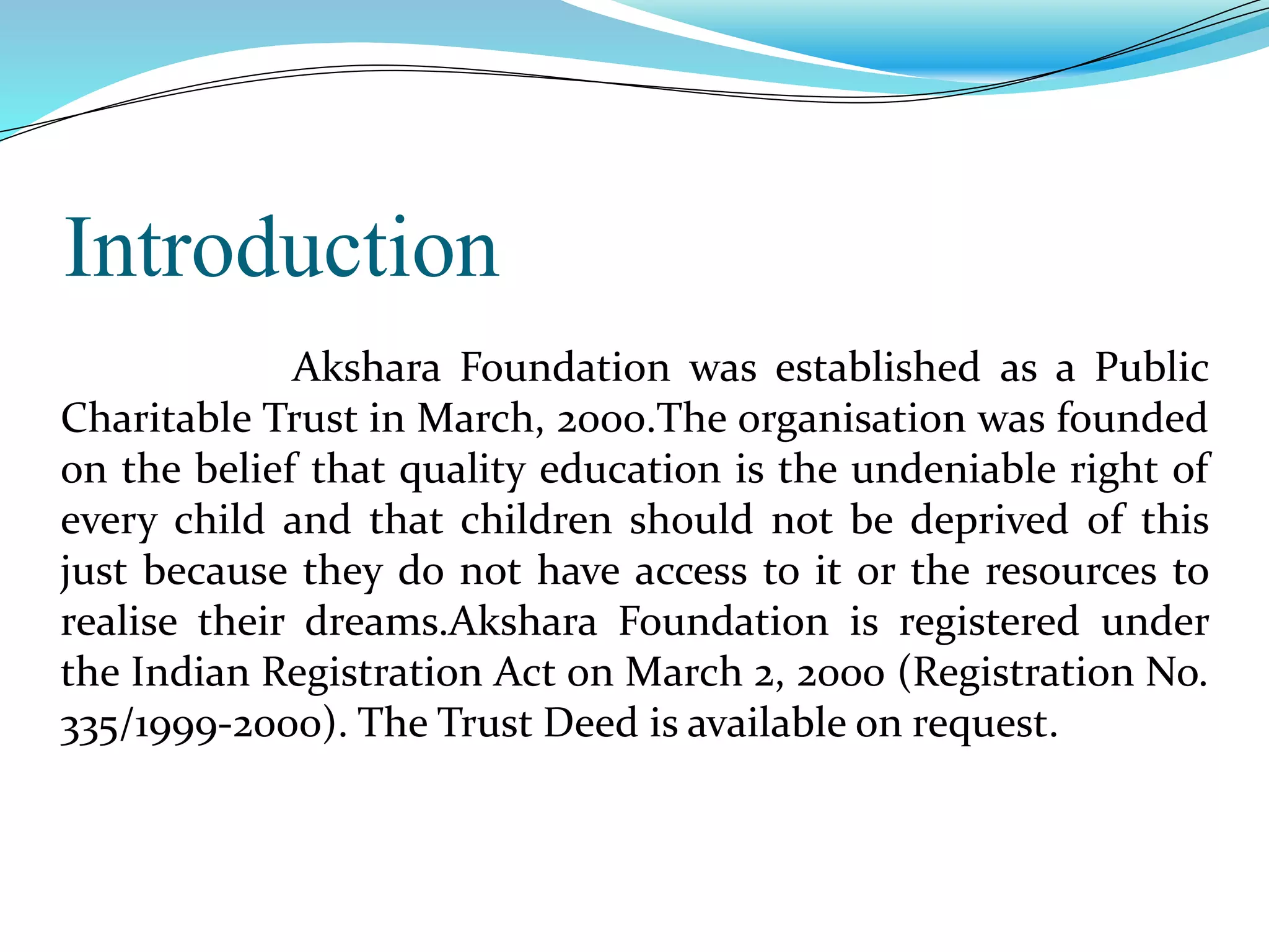 PPT on Akshara Foundation Bengaluru NPO/NGO | PPTX