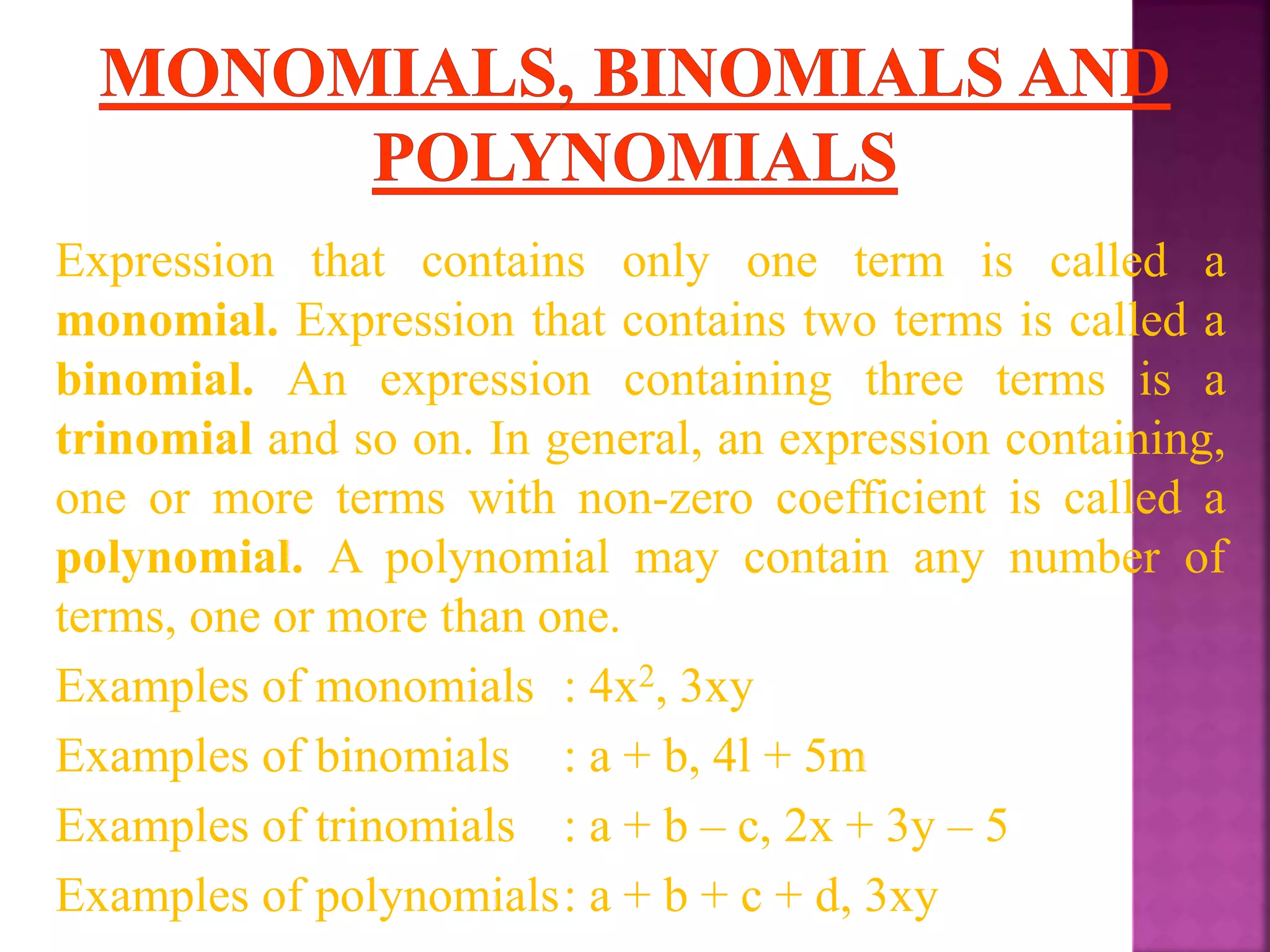 PPT on algebraic expressions and identities | PPTX