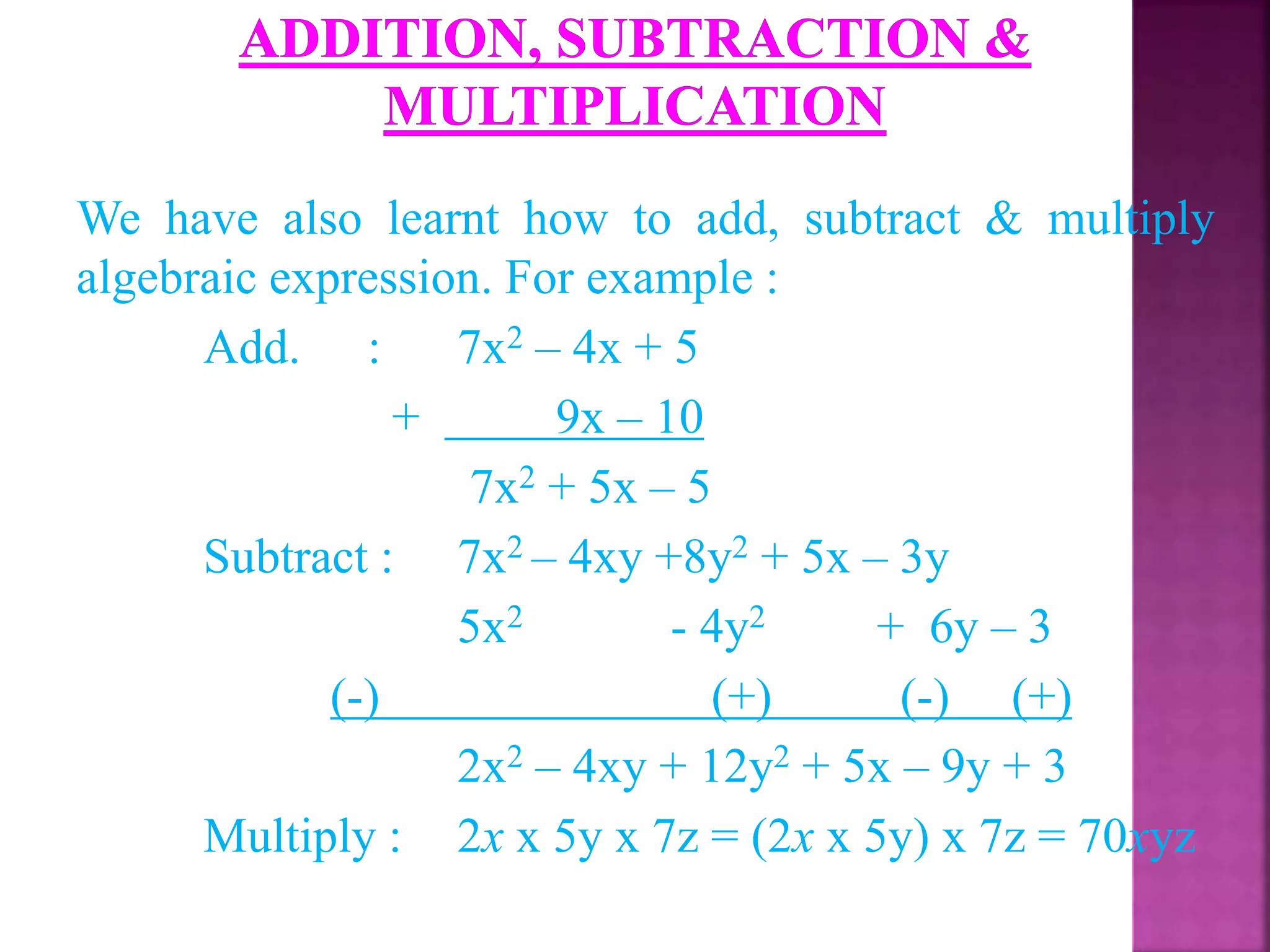 PPT on algebraic expressions and identities | PPTX
