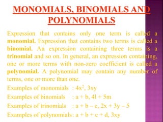 PPT on algebraic expressions and identities | PPTX