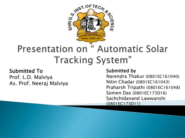 Ppt on automatic solar tracking system | PPTX | Chemistry | Science