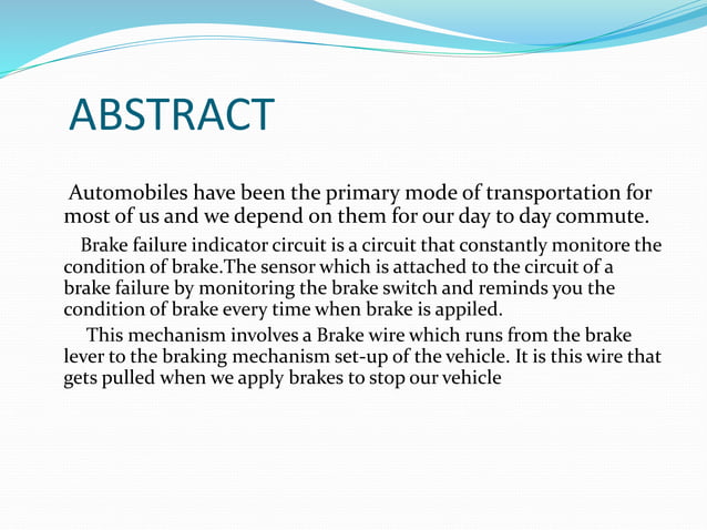 Ppt on brake failure indicator. | PPTX | Auto Safety | Automotive