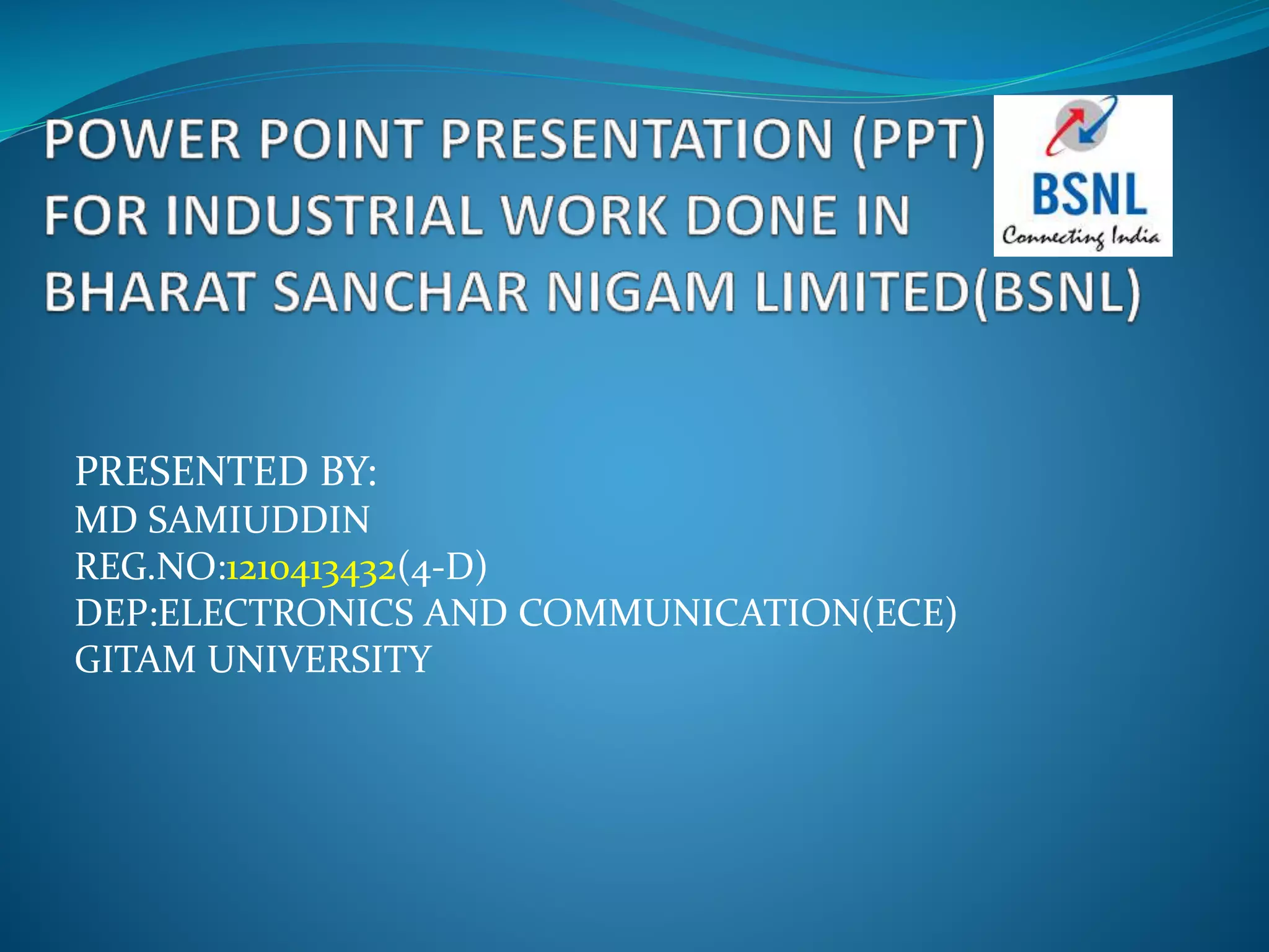 presentation on TELECOM INDUSTRY BSNL | PPTX
