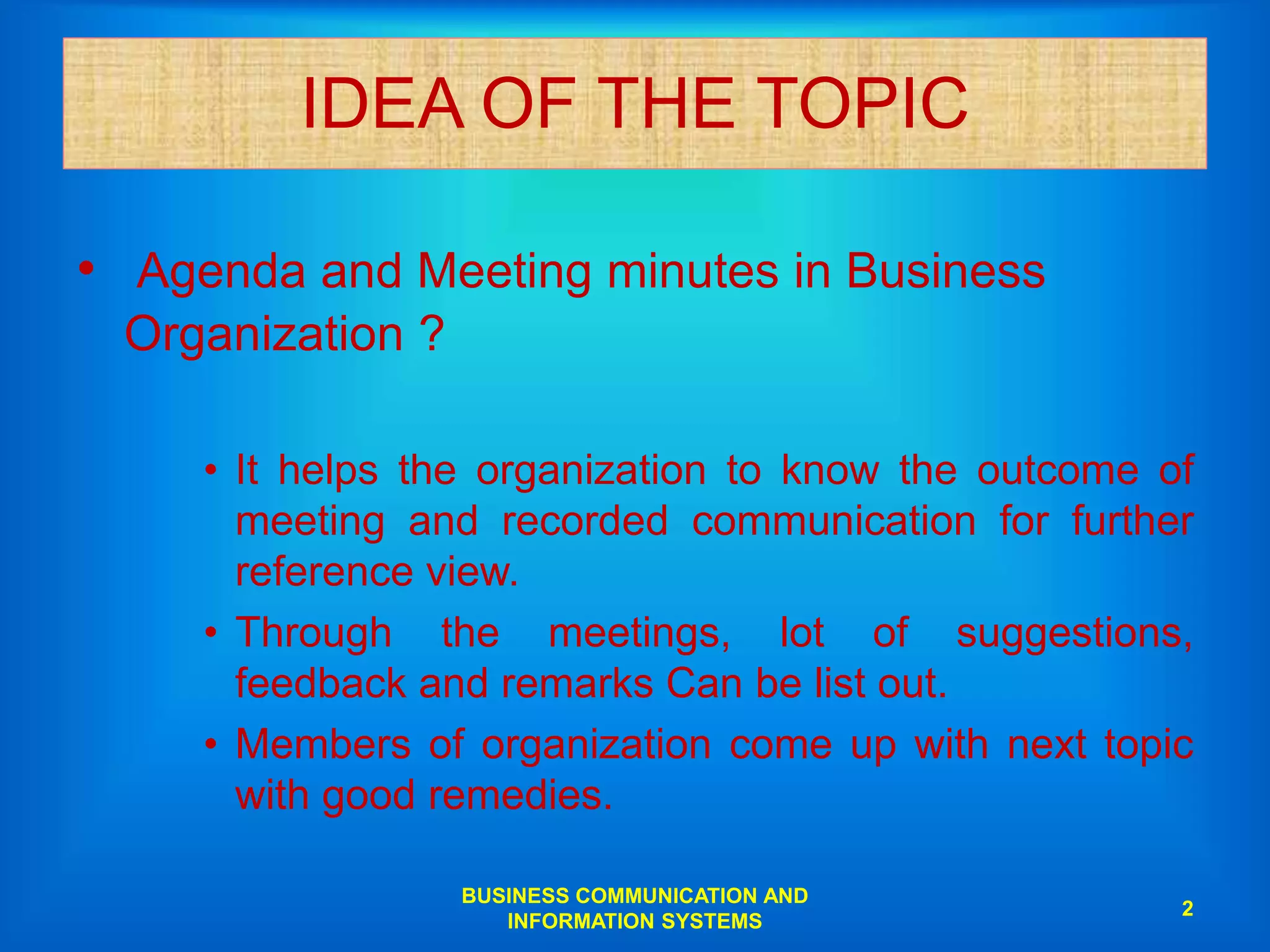 Ppt on busniess meeting minutes and agenda | PPTX