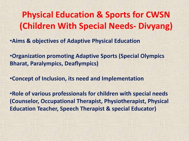 PPT on chapter 4 class XI sports for cwsn Physical Education | PPTX ...