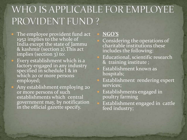 Ppt on epf act 1952 | PPT