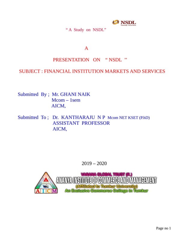 PRESENTATION ON “ NSDL ’’ | PDF | Stocks and Bonds | Personal Investing