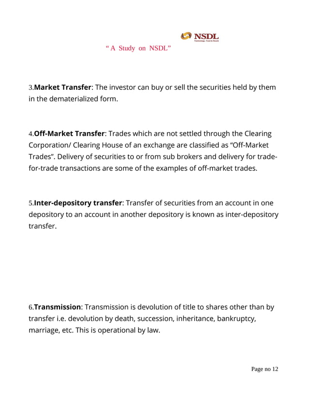 PRESENTATION ON “ NSDL ’’ | PDF | Stocks and Bonds | Personal Investing