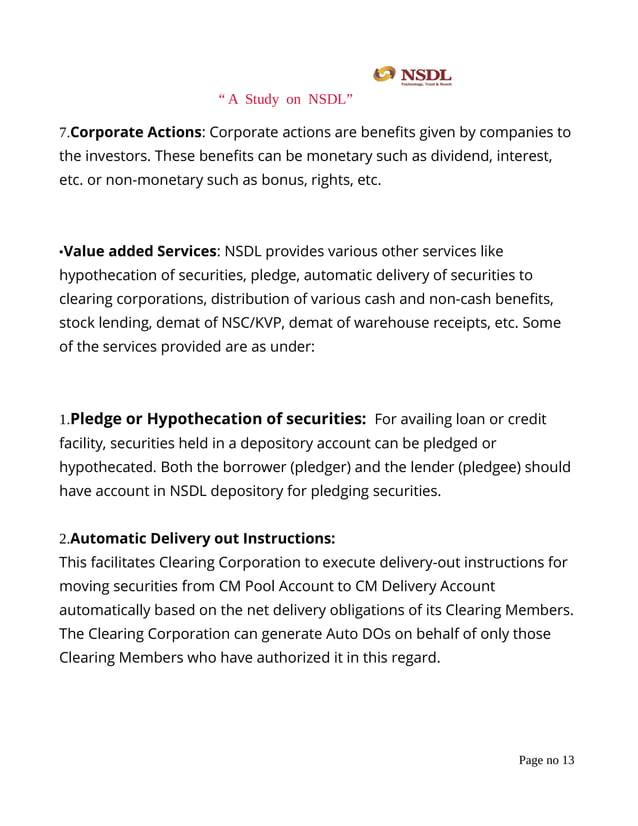 PRESENTATION ON “ NSDL ’’ | PDF | Stocks and Bonds | Personal Investing
