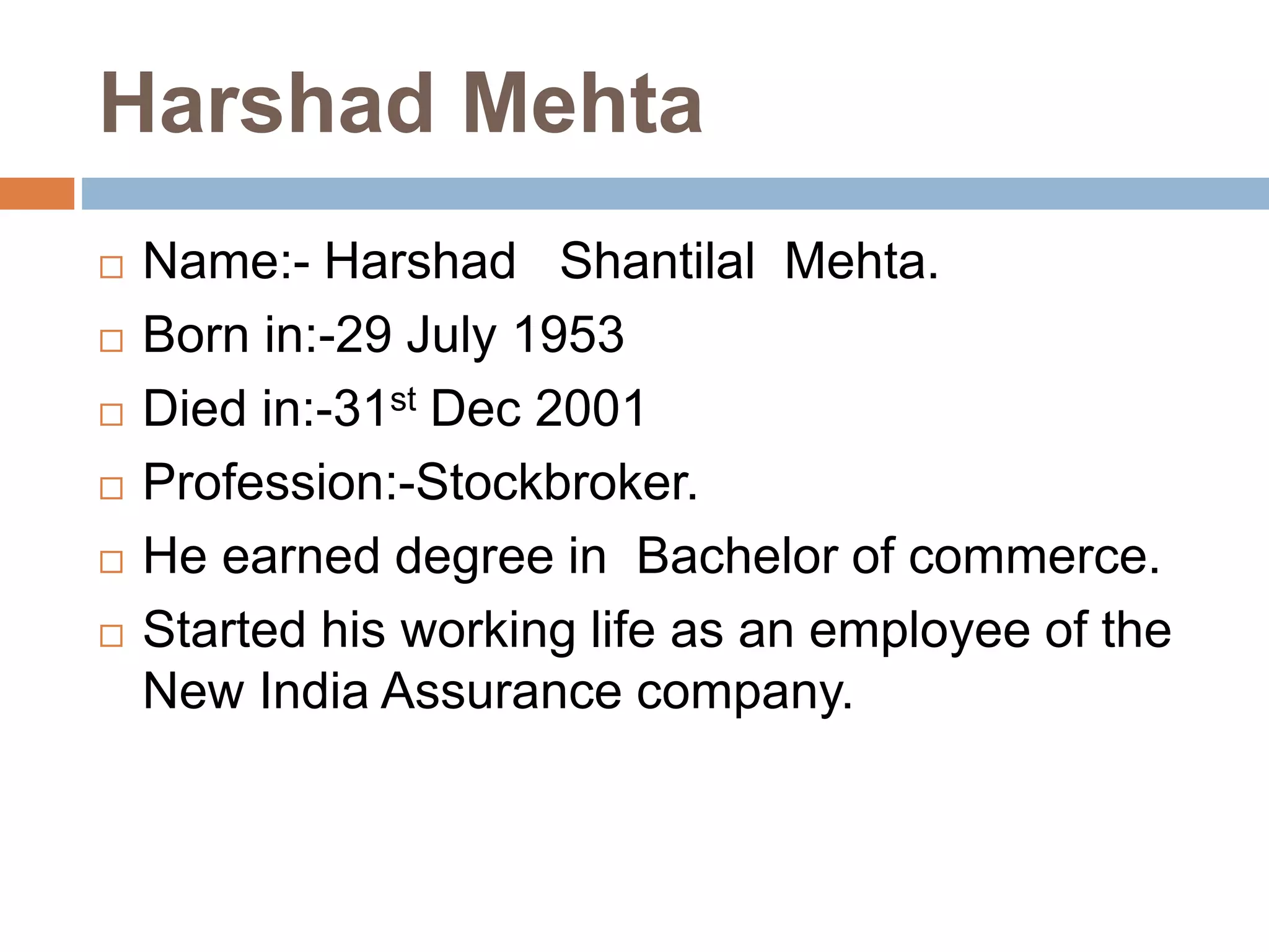 Ppt on harshad mehta scam. | PPTX