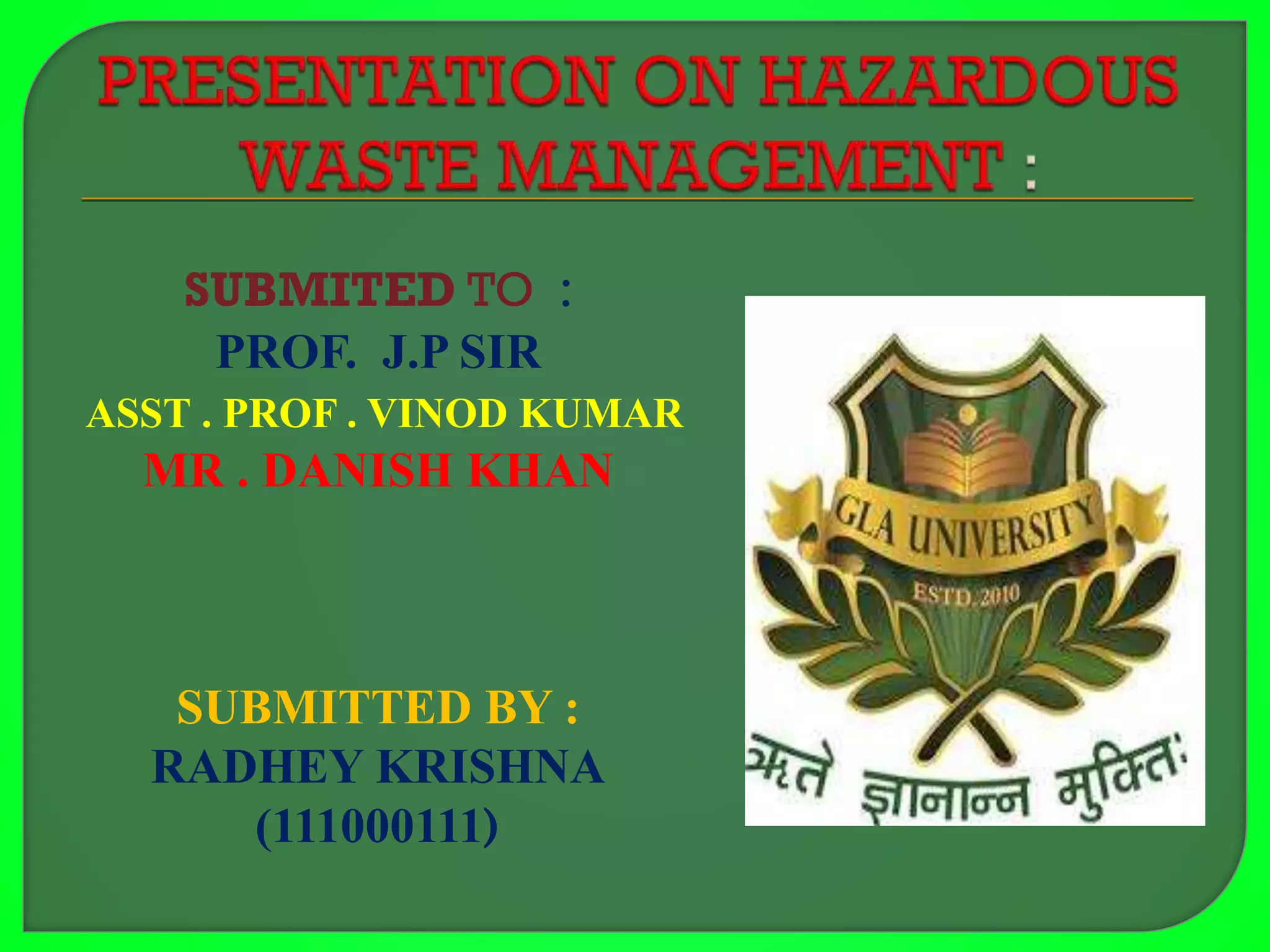 Ppt on hazardous waste management | PPTX