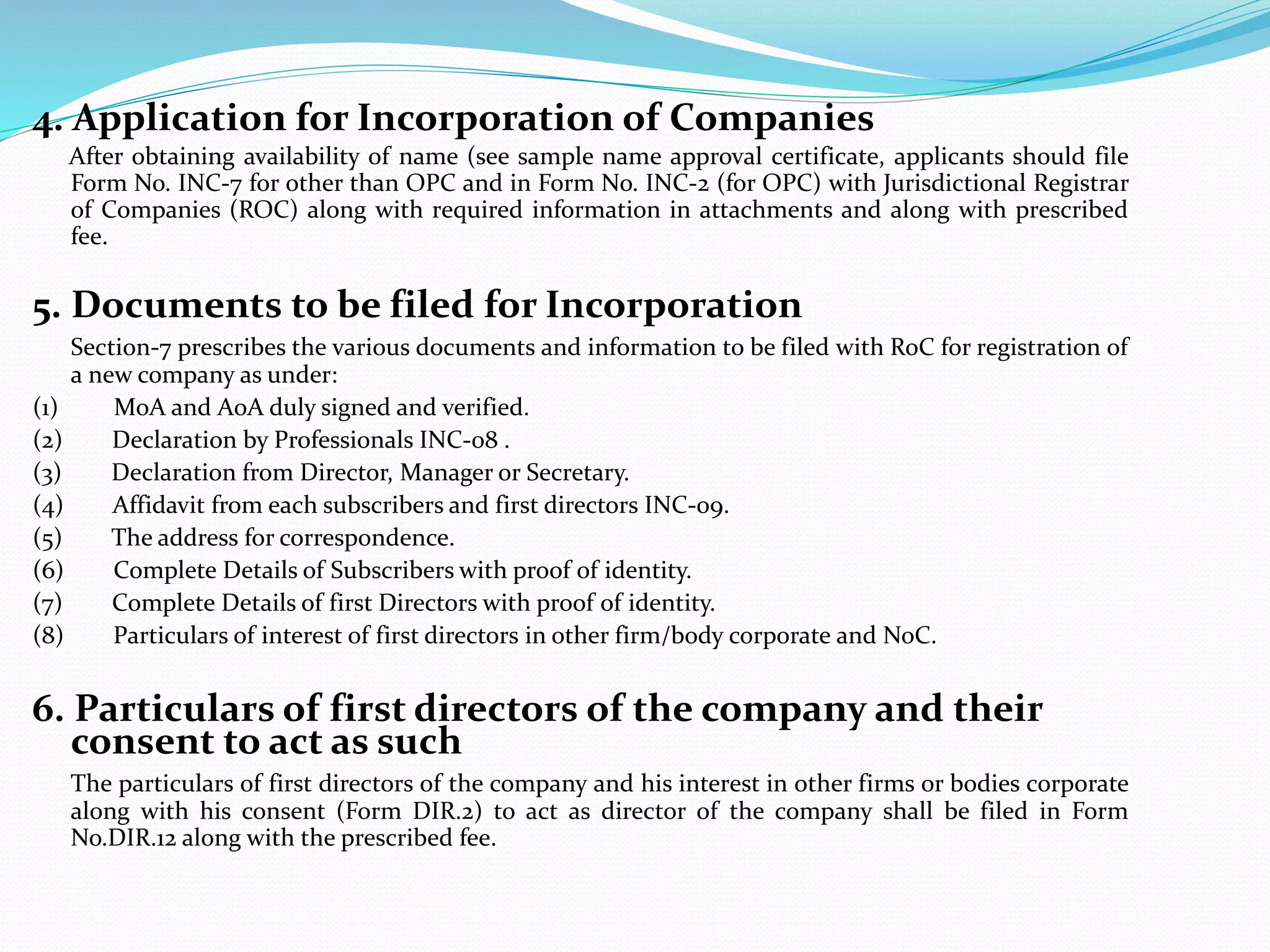 Ppt on incorporation of company as per new company act, 2013 (updated ...