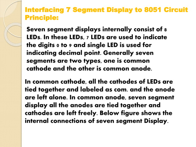 Ppt on interfacing led and 7 segmentwith 8951 | PPT