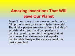 Modern inventions that can solve Environment problems | PPTX | Oral ...