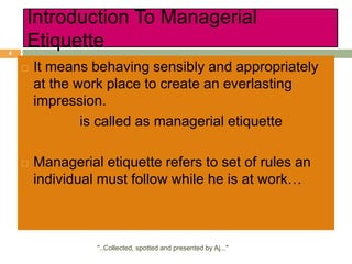 Presentation on Managerial Etiquettes | PPTX