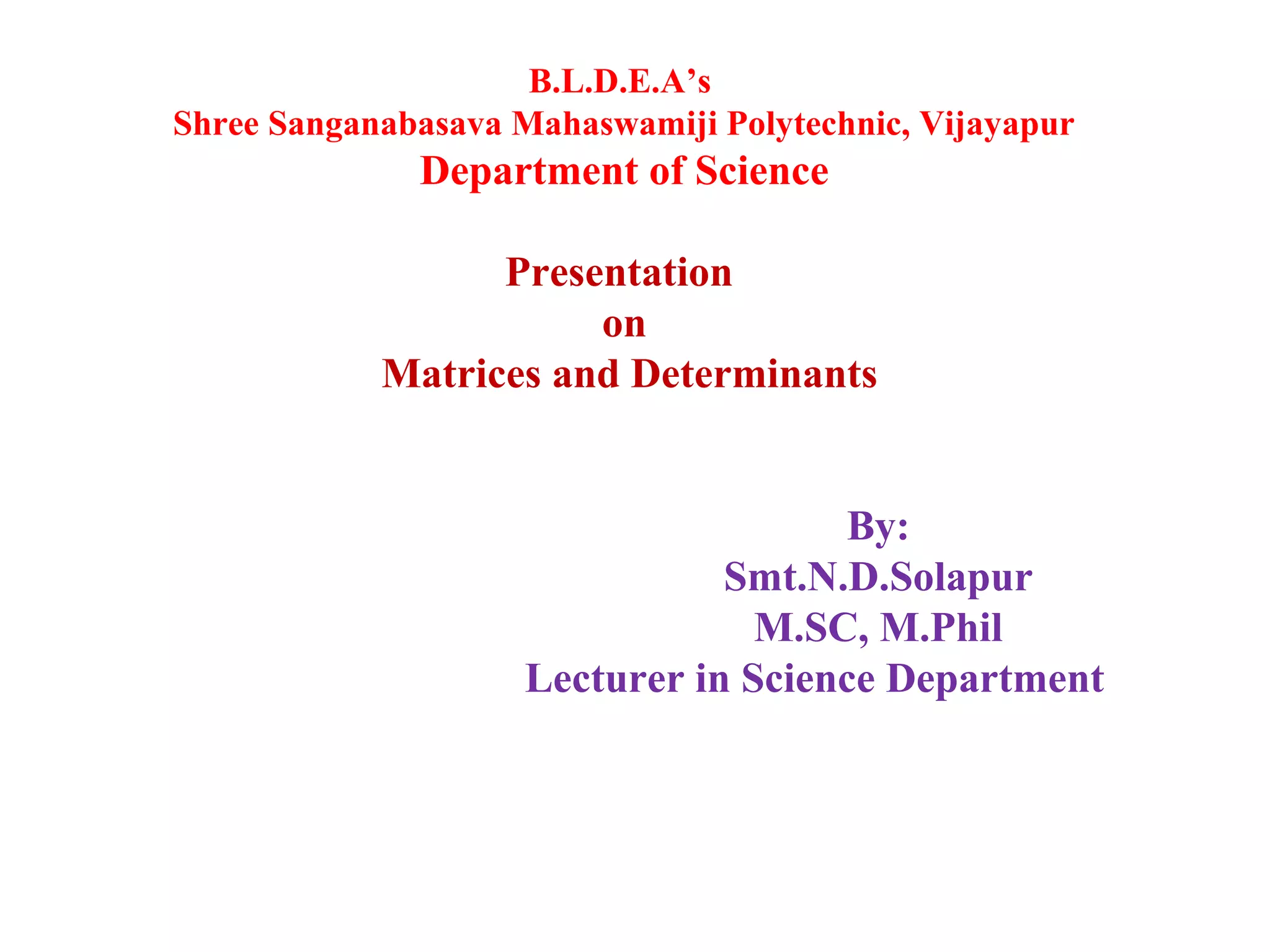Ppt on matrices and Determinants | PPT