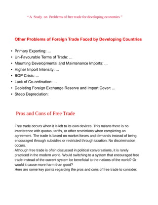 PRESENTATION ON PROBLEMS OF FREE TRADE FOR DEVELOPING ECONOMIES | PDF
