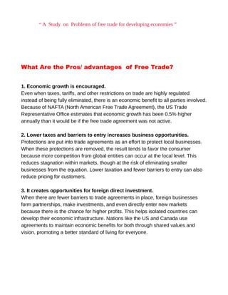 PRESENTATION ON PROBLEMS OF FREE TRADE FOR DEVELOPING ECONOMIES | PDF