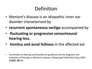 PPT on Meniere's disease: Definition, Pathology, Clinical features ...