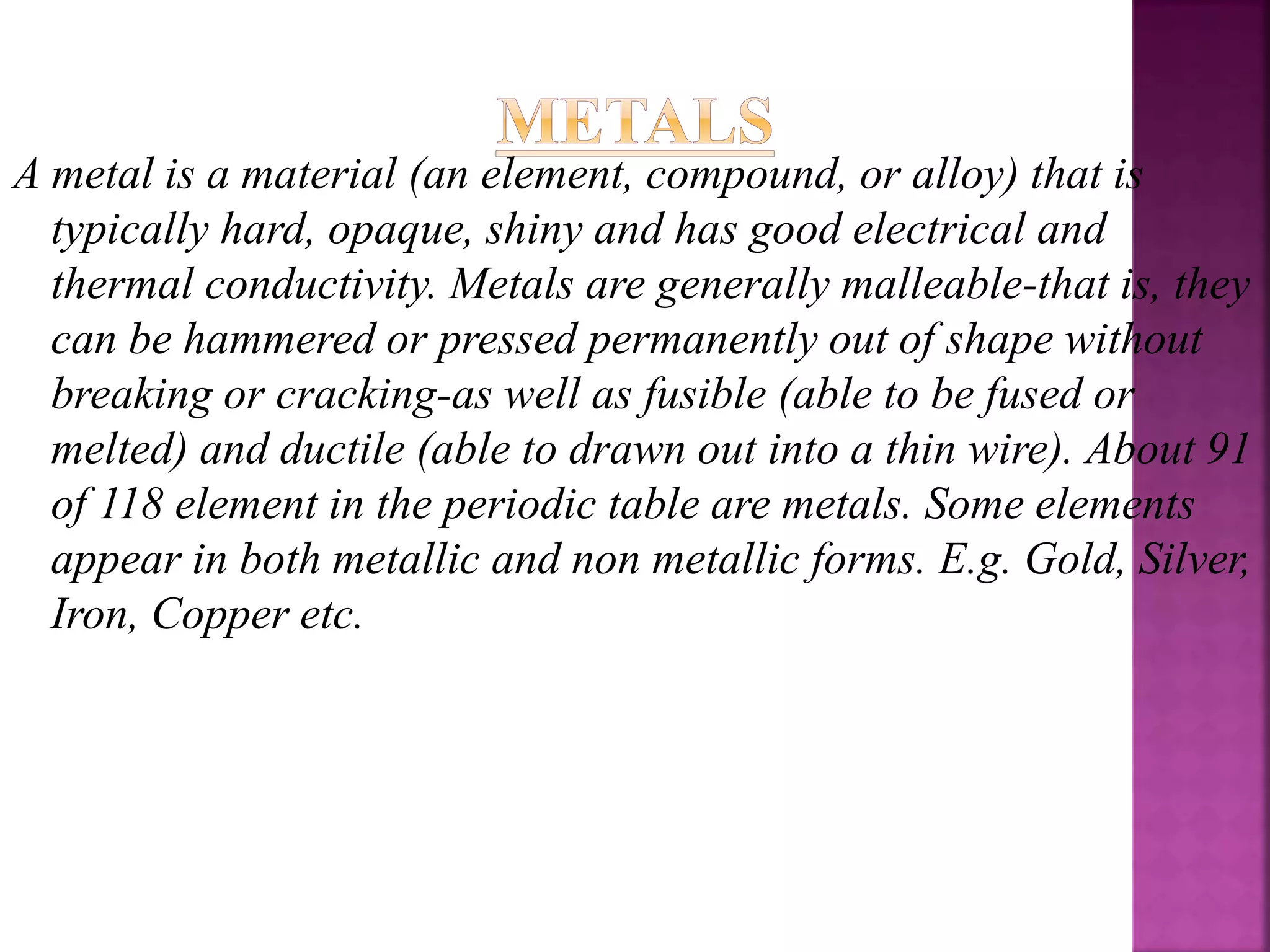 PowerPoint Presentation on Metals and Non Metals | PPTX