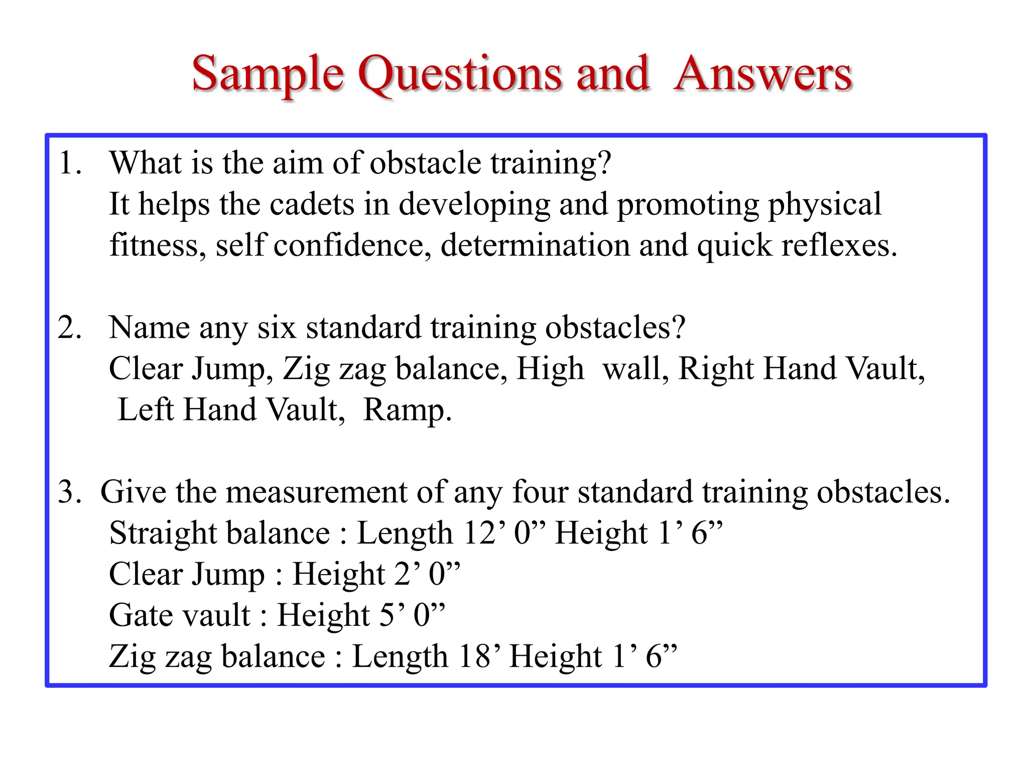 NCC Obstacle Training : Lt. Cdr. M. Arokiasamy | PPTX