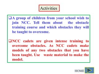 NCC Obstacle Training : Lt. Cdr. M. Arokiasamy | PPTX