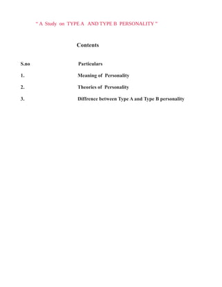 PRESENTATION ON ‘ TYPE A ’ AND ‘ TYPE B ’ PERSONALITY | PDF