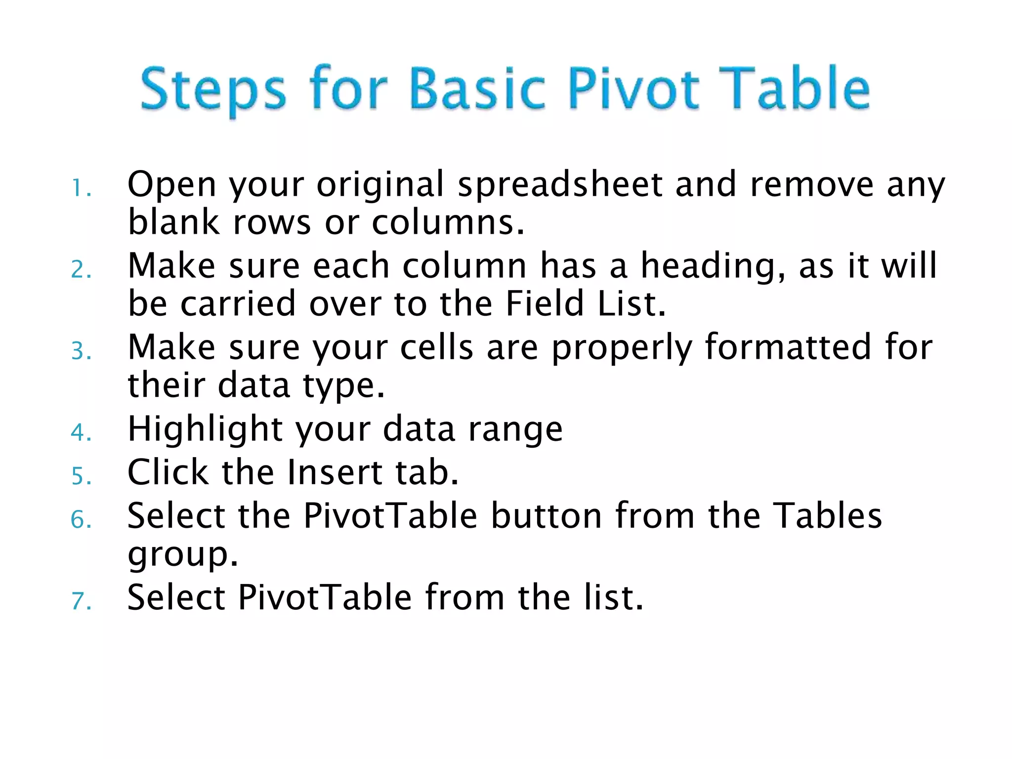 Ppt on pivot table | PPTX