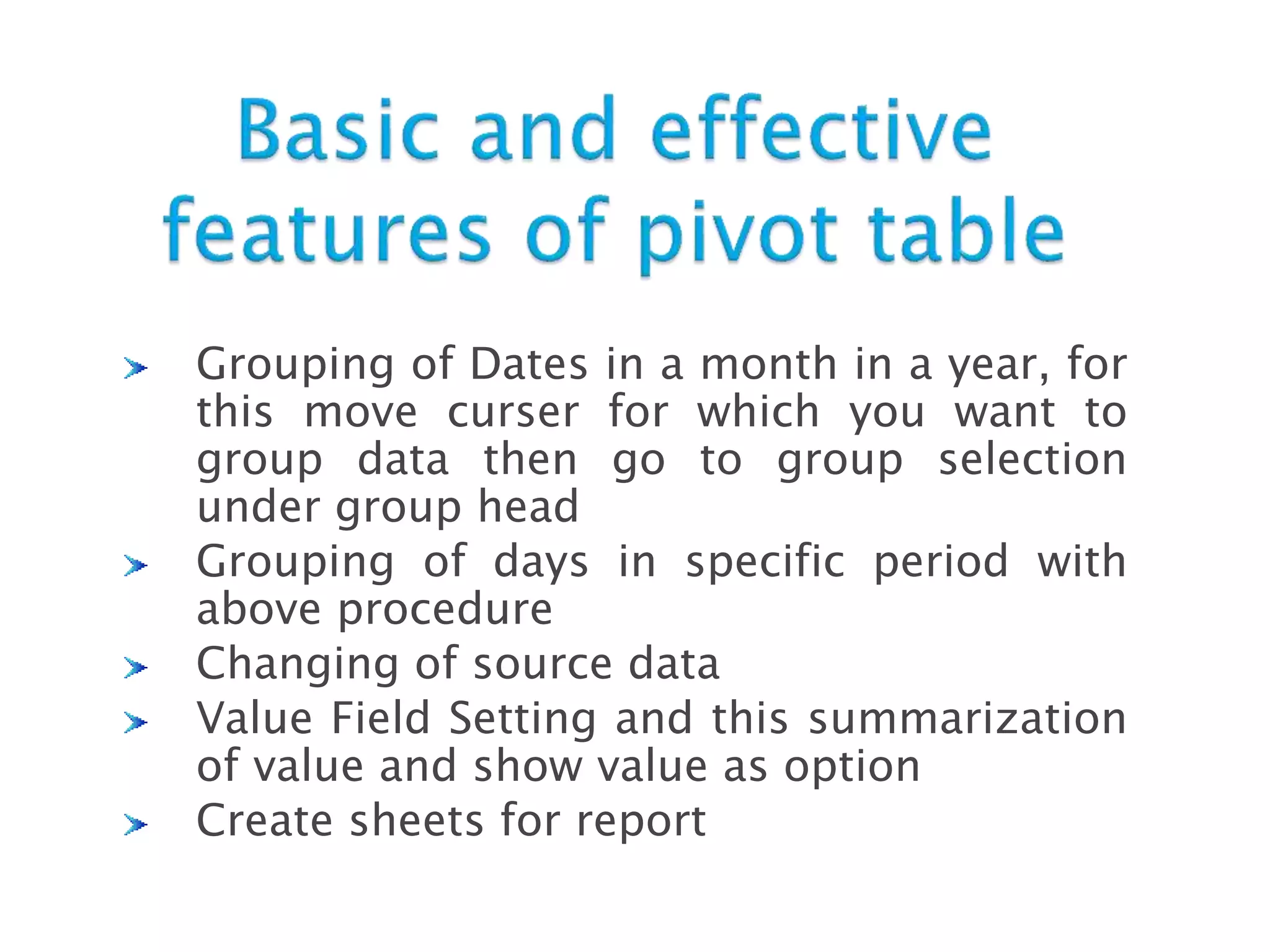 Ppt on pivot table | PPTX