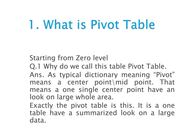 Ppt on pivot table | PPTX