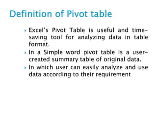 Ppt on pivot table | PPTX