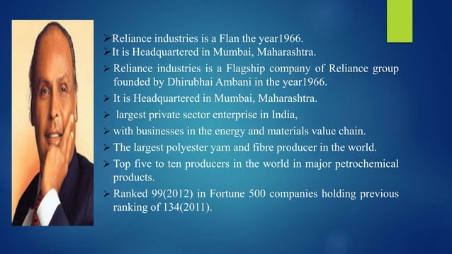 Power Point Presentation on reliance industries | PPTX