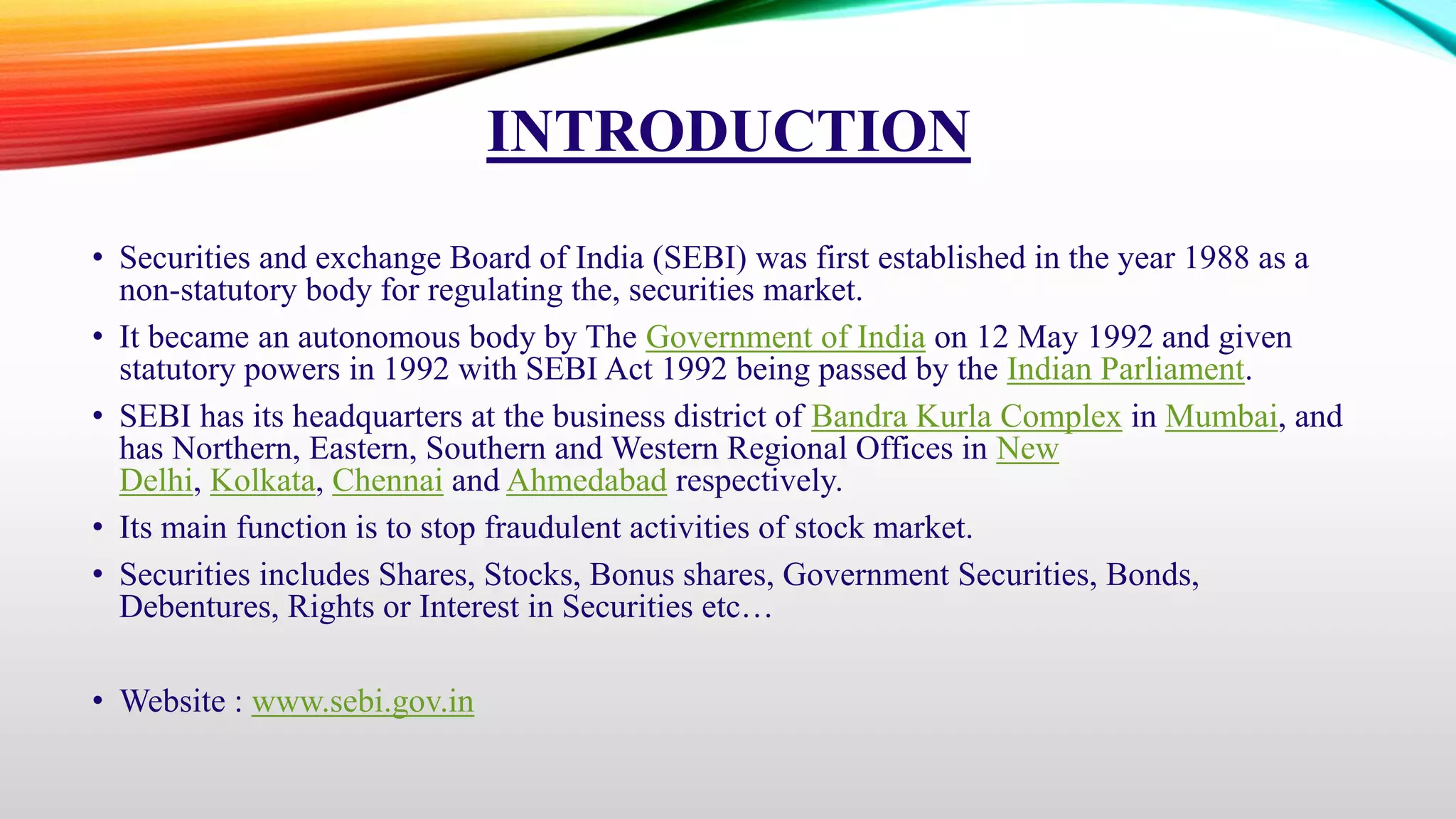 Ppt on sebi, presentation on SECURITIES AND EXCHANGE BOARD OF INDIA | PPTX