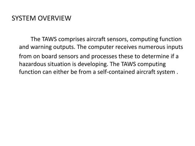 Ppt on terrain awareness warning system | PPTX | Technology & Computing