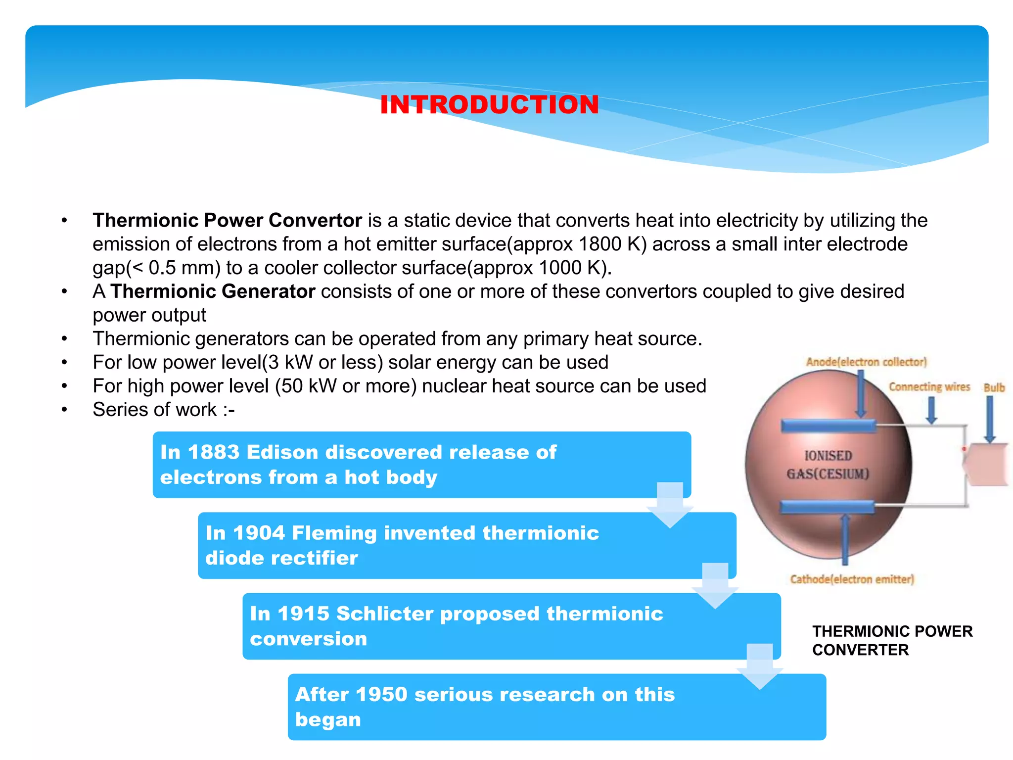 Presentation on thermionic converter for direct energy conversion | PPTX
