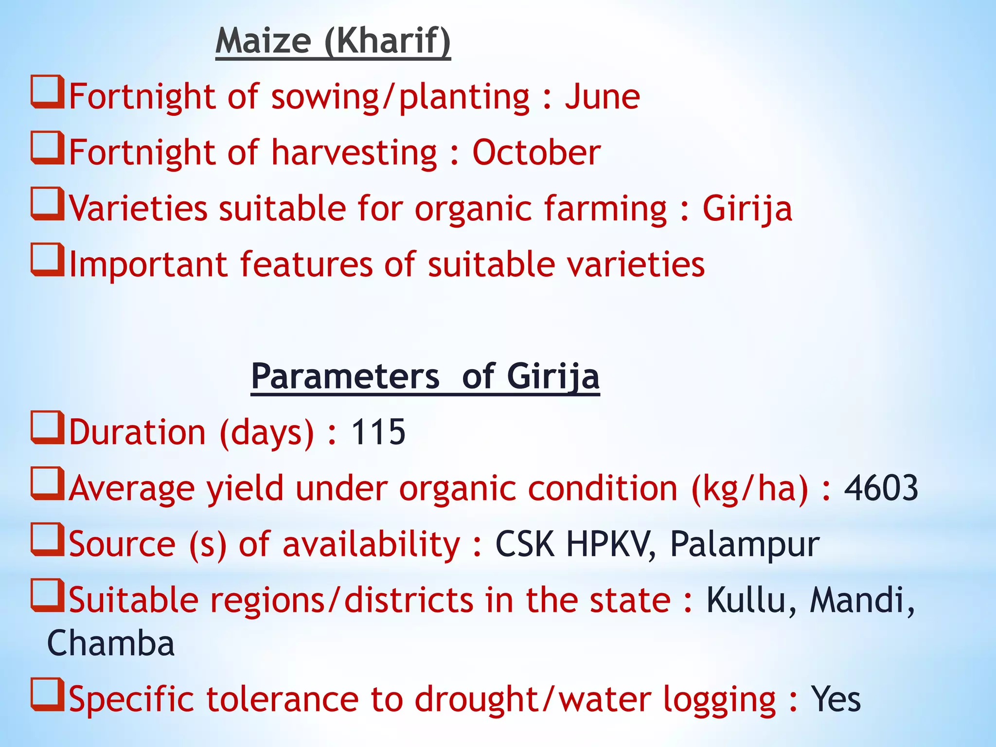 Organic agriculture packages and practices for maize | PPTX