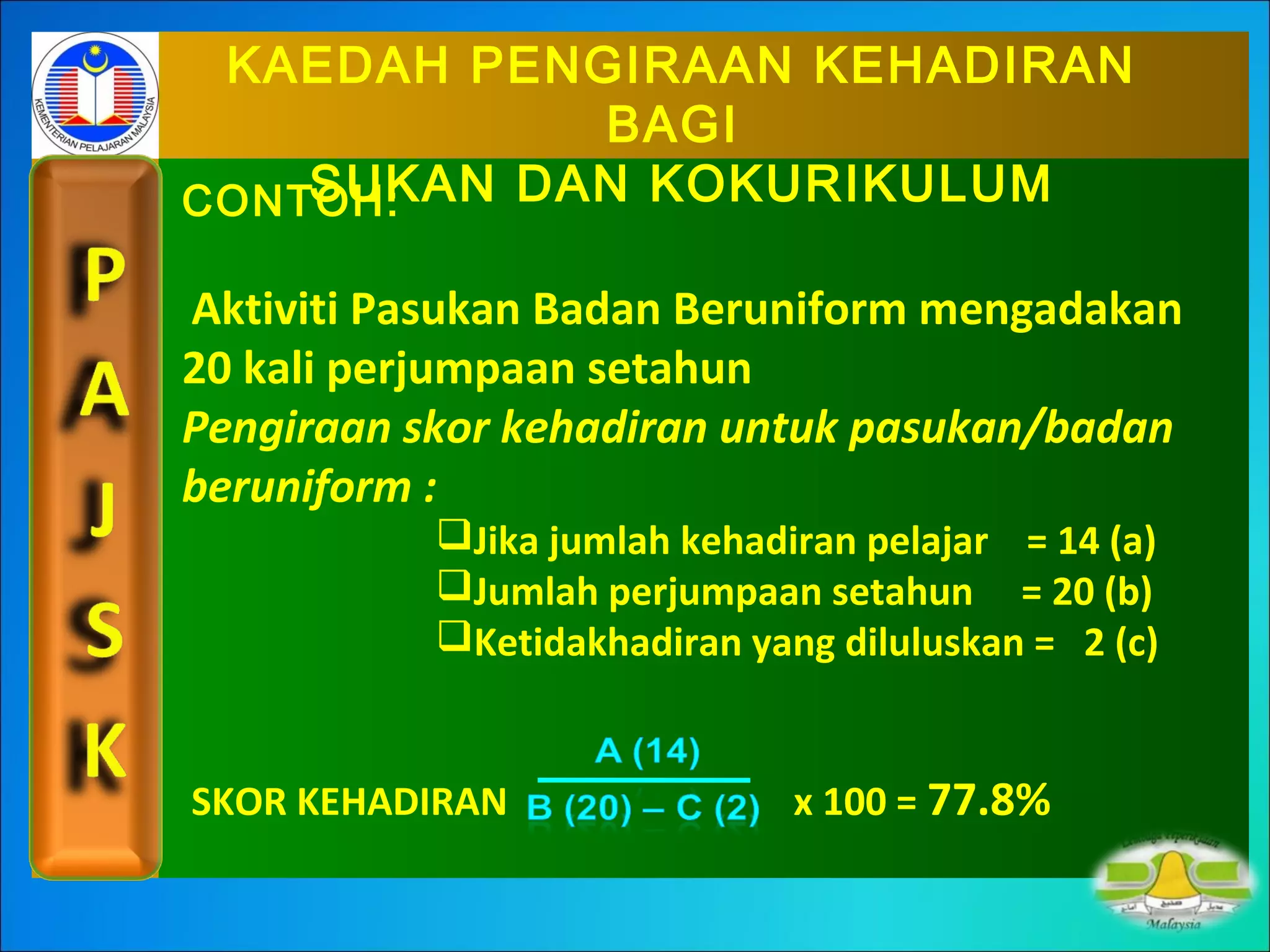 PENTAKSIRAN AKTIVITI JASMANI, SUKAN DAN KOKURIKULUM (PAJSK) | PPT