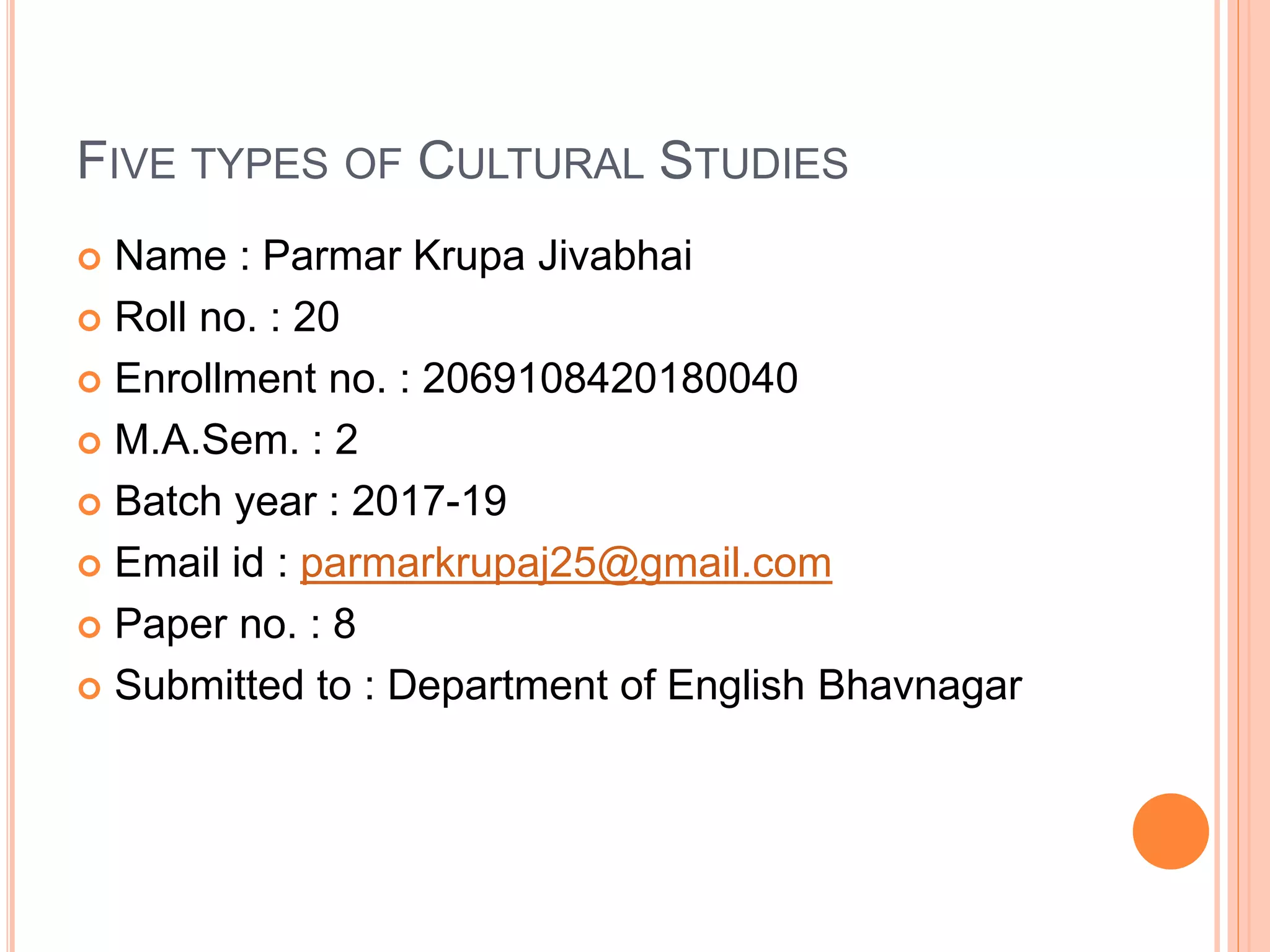 five types of cultural studies | PPTX