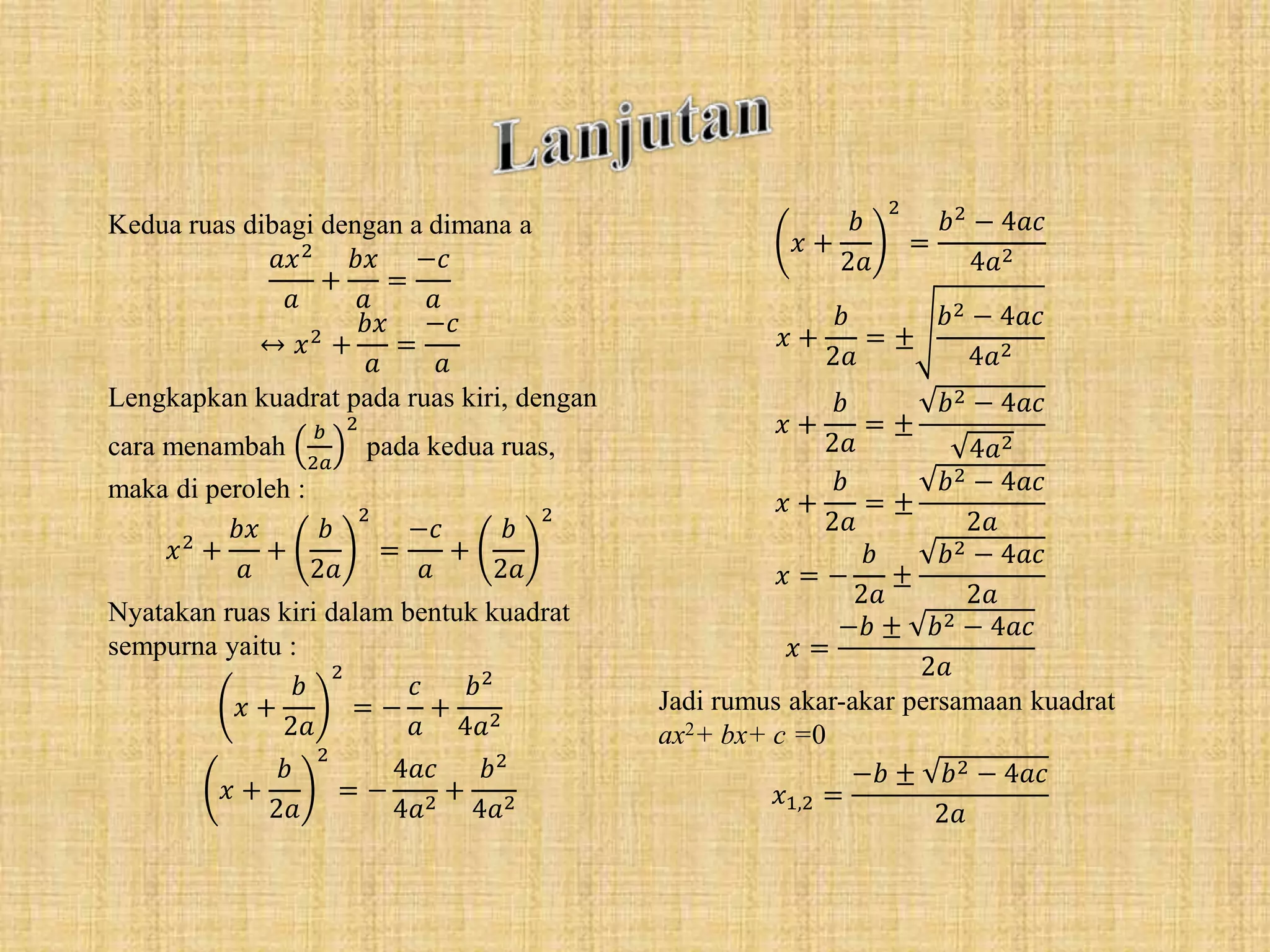 Ppt persamaan kuadrat | PPTX